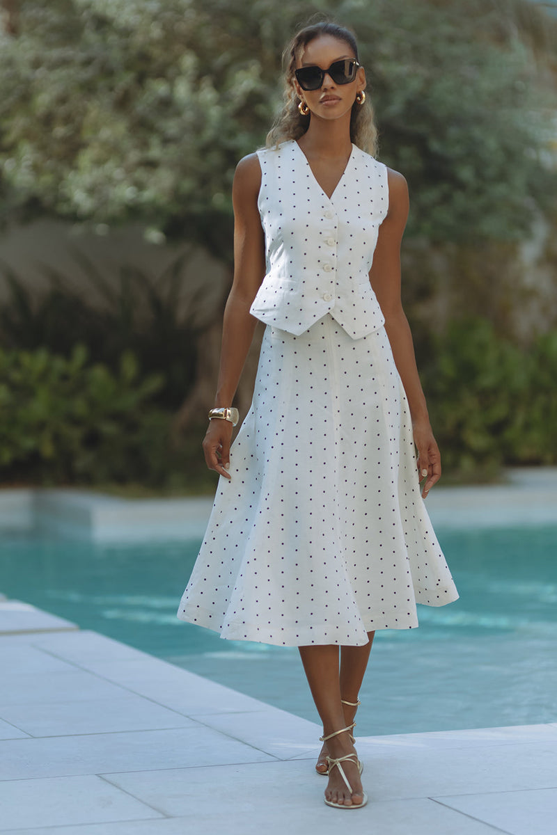 GABBY VEST - OFF WHITE/SNOW POLKA – CHIC LE FRIQUE - USA